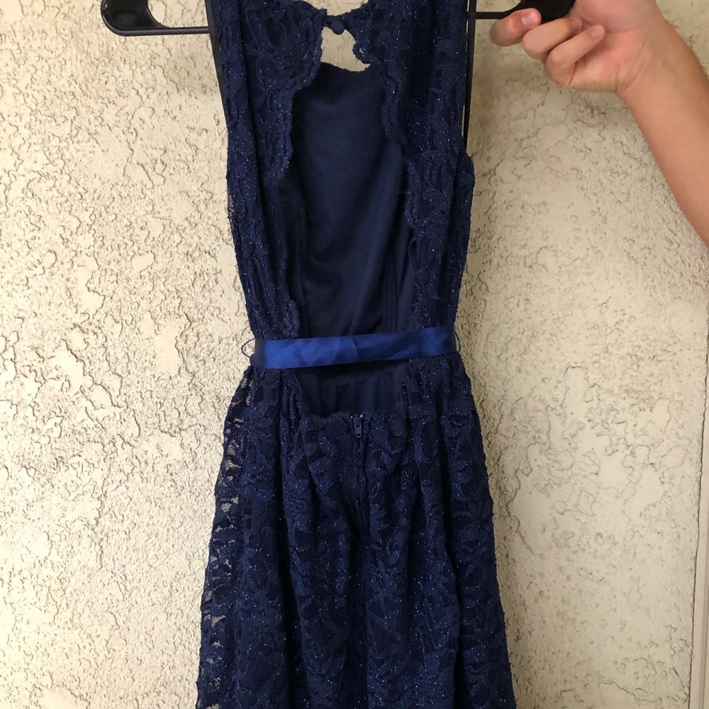 Navy Blue Lace Cocktail Wedding Dress - Gem